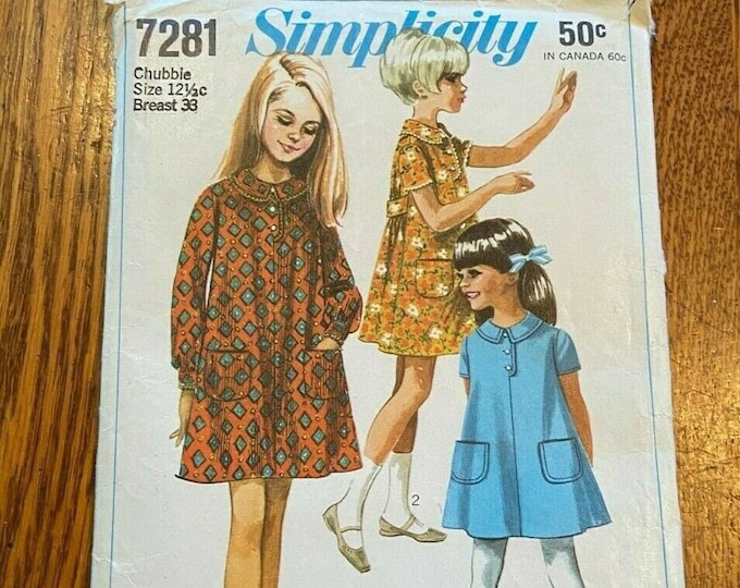 Original Vintage 1967 Simplicity Pattern 7281 Girl's Shift Dress Size ...