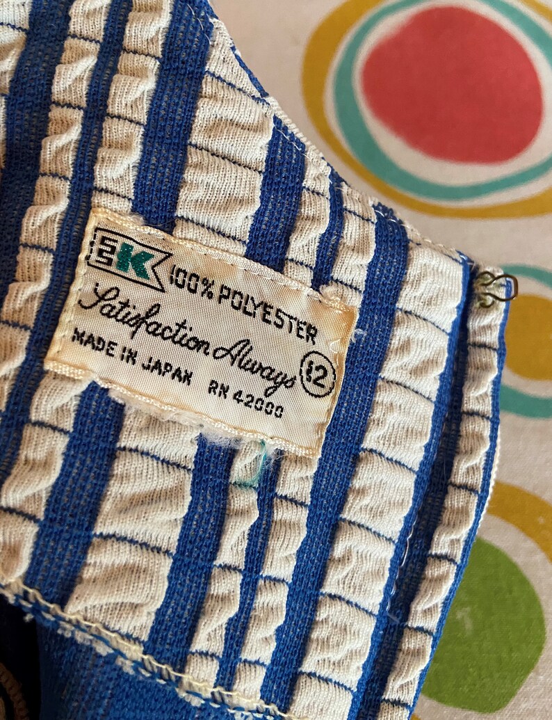 Cute Original Vintage 70s Blue & White Poly Seersucker - Etsy
