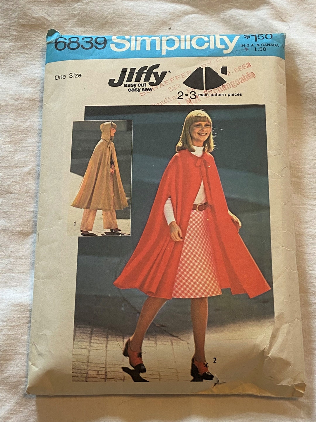 Original Vintage 1975 Simplicity Pattern 6839 Cape With or Without Hood ...