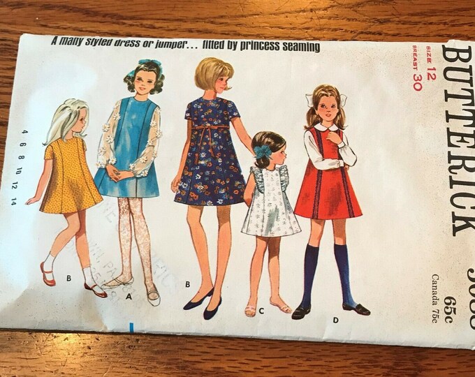 Original Vintage 1960s Butterick Girl's One Piece Shift Dress Pattern ...