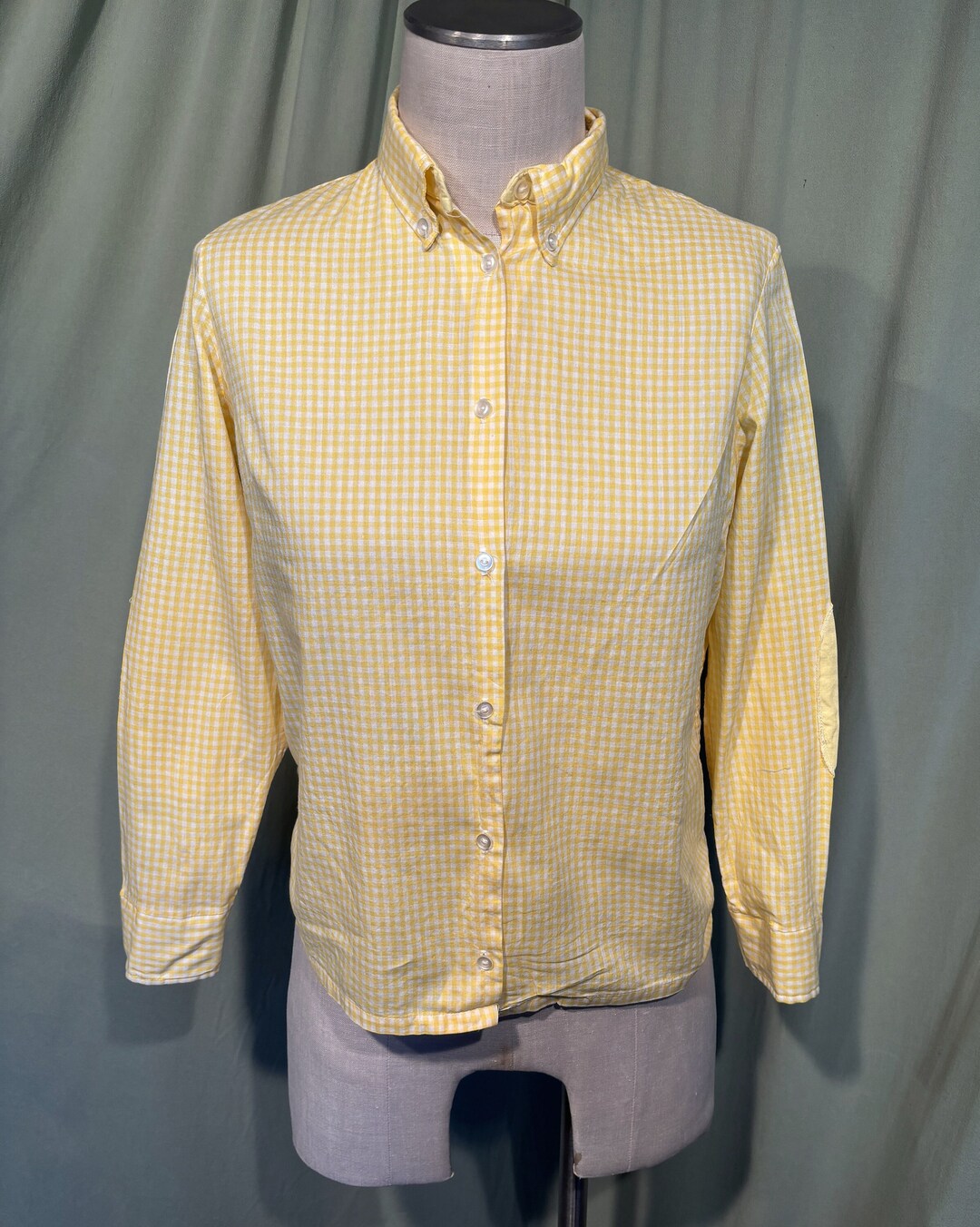 Cute Original Vintage 60s 70s Yellow Gingham Check Cotton Long Sleeve ...