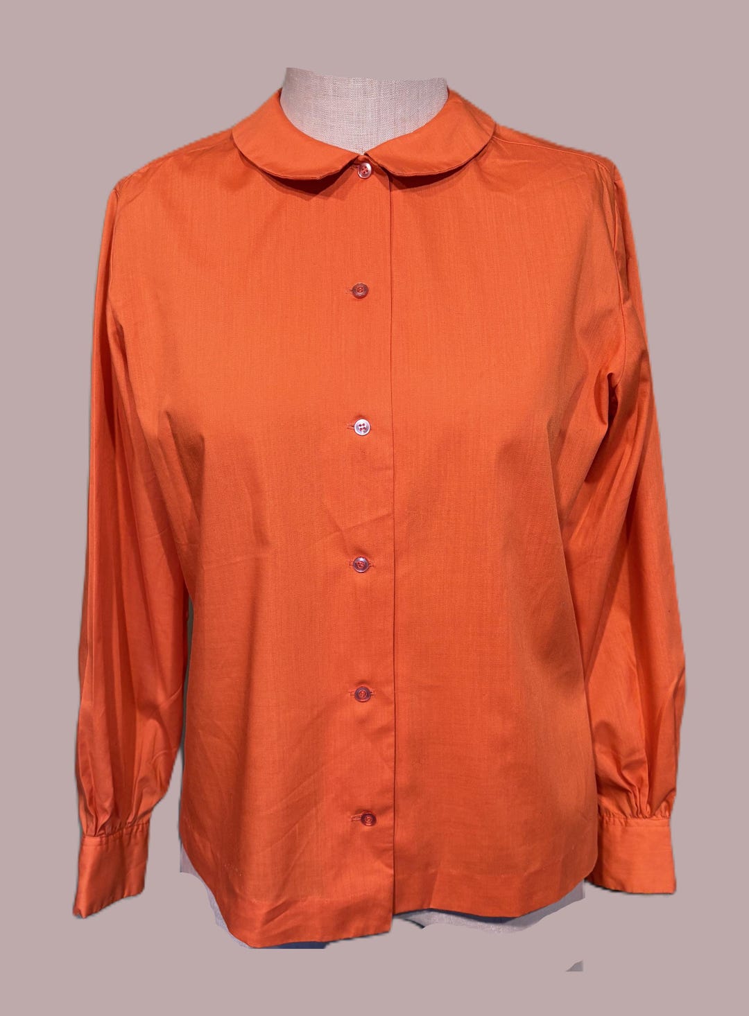 Cute Original Vintage 60s 70s Lady Manhattan Orange Cotton Blend Button ...