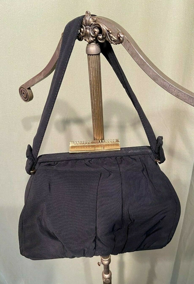 Charming Original Vintage 40s Early 50s Black Fabric Handbag Purse W ...