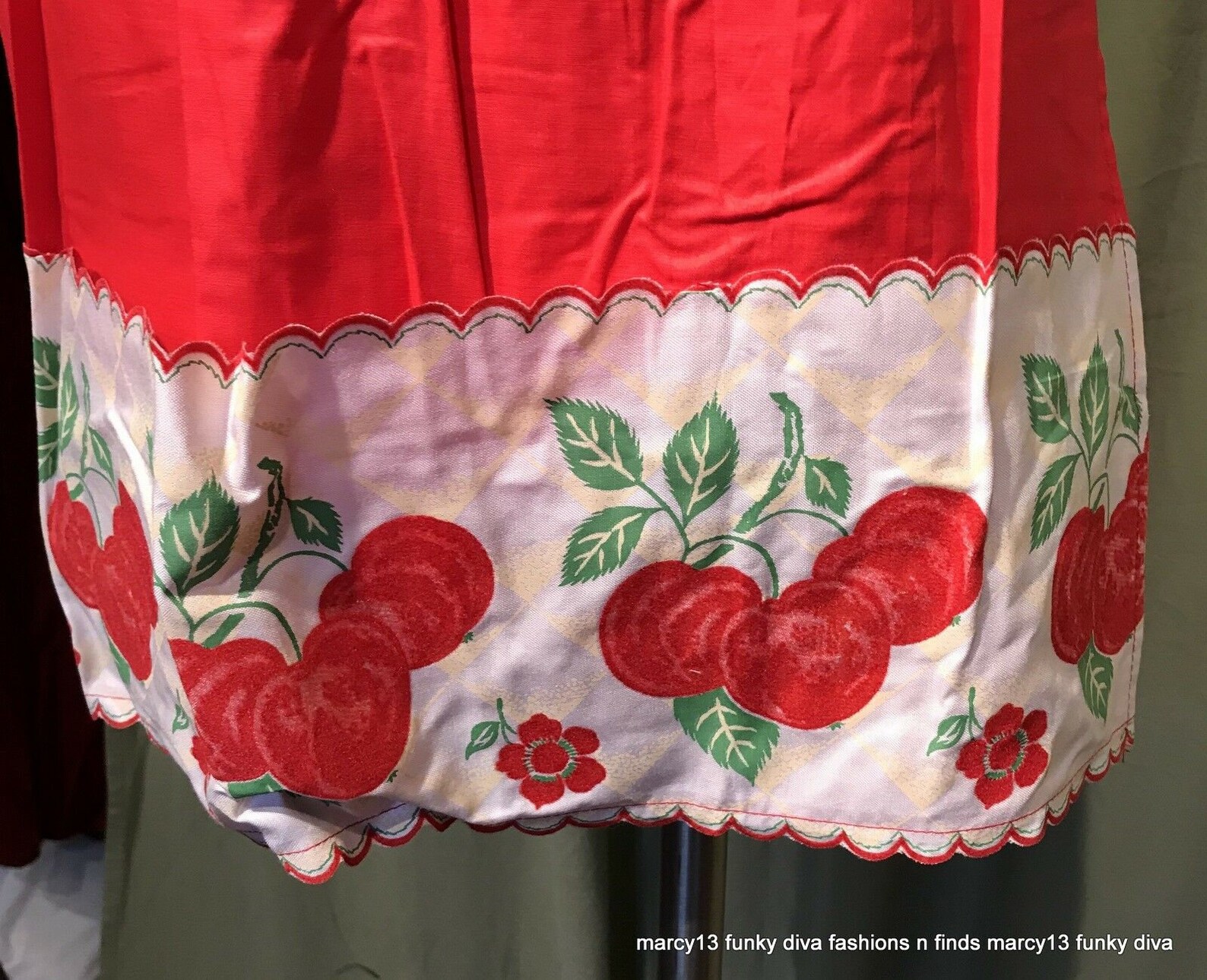 Sweet Original Vintage Red White Cotton Half Apron With Cherry | Etsy