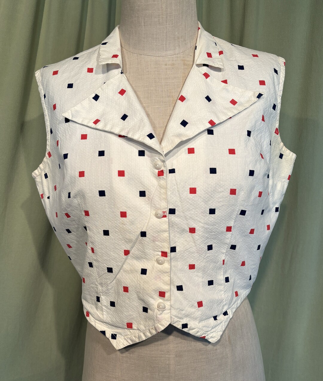 Sweet Original Vintage Mid Century White Cotton Sleeveless Blouse ...