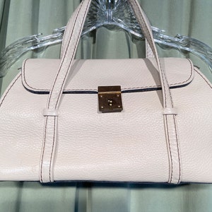 Sweet Original Vintage Mid Century Cream Color Leather Hand Bag Purse W ...