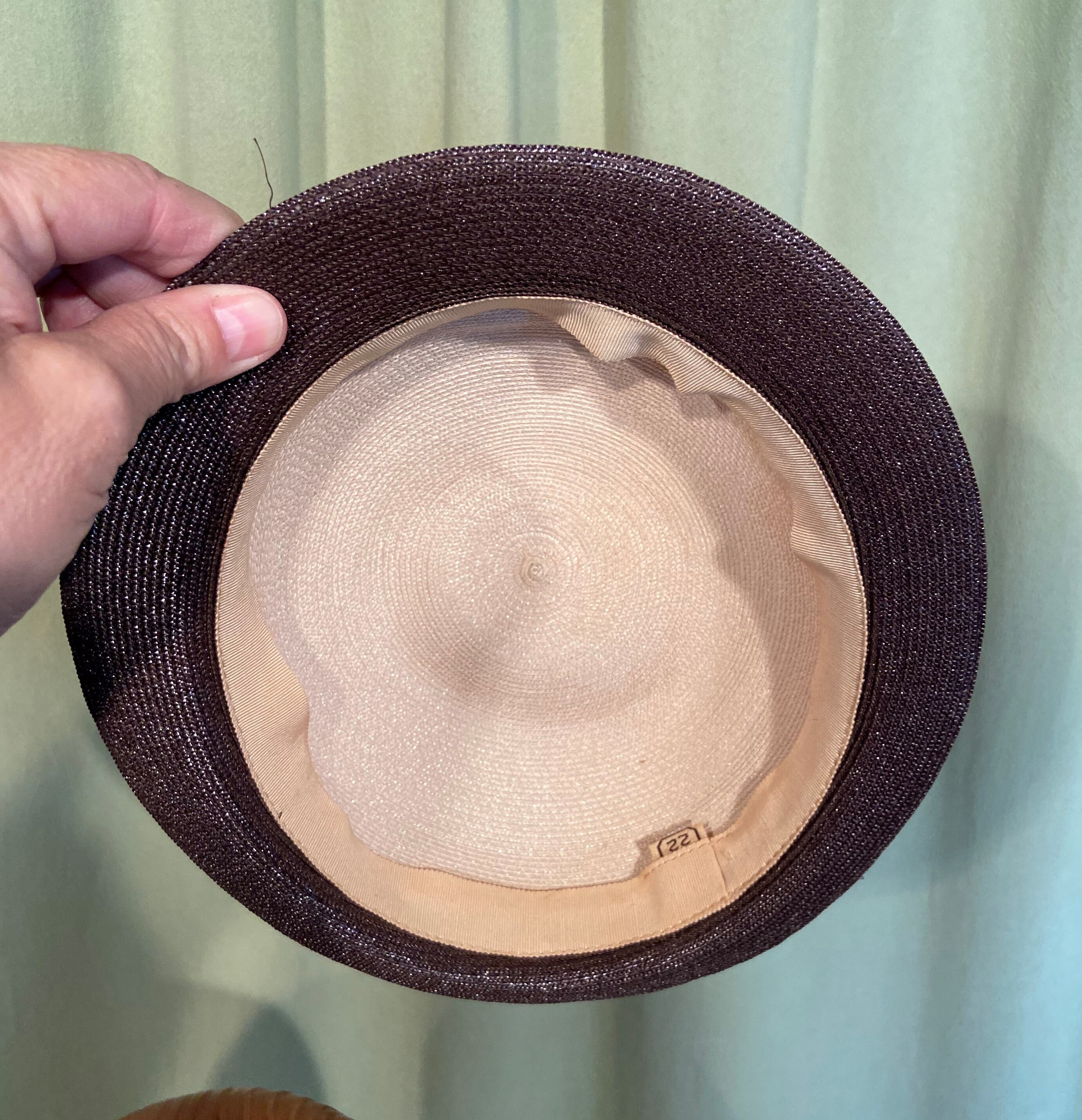 Original Vintage Mid Century Brown & Tan Mini Bowler Hat With Big Faux ...