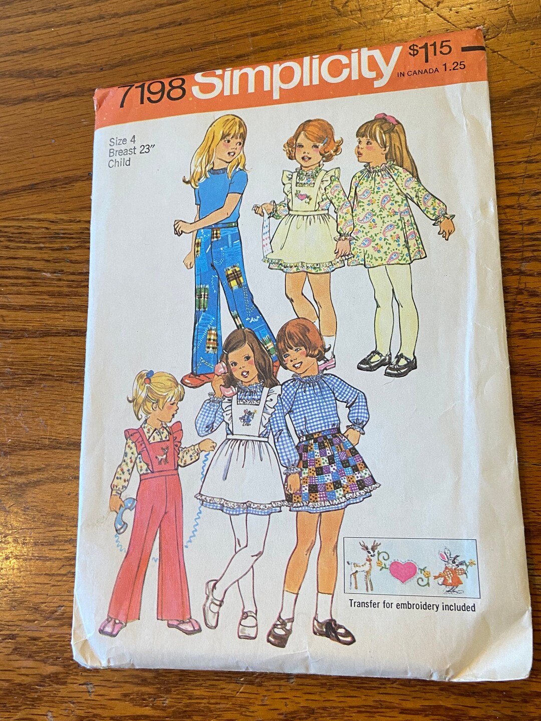 Original Vintage 1975 Simplicity Little Girls' Pinafore Dress & Pants W ...