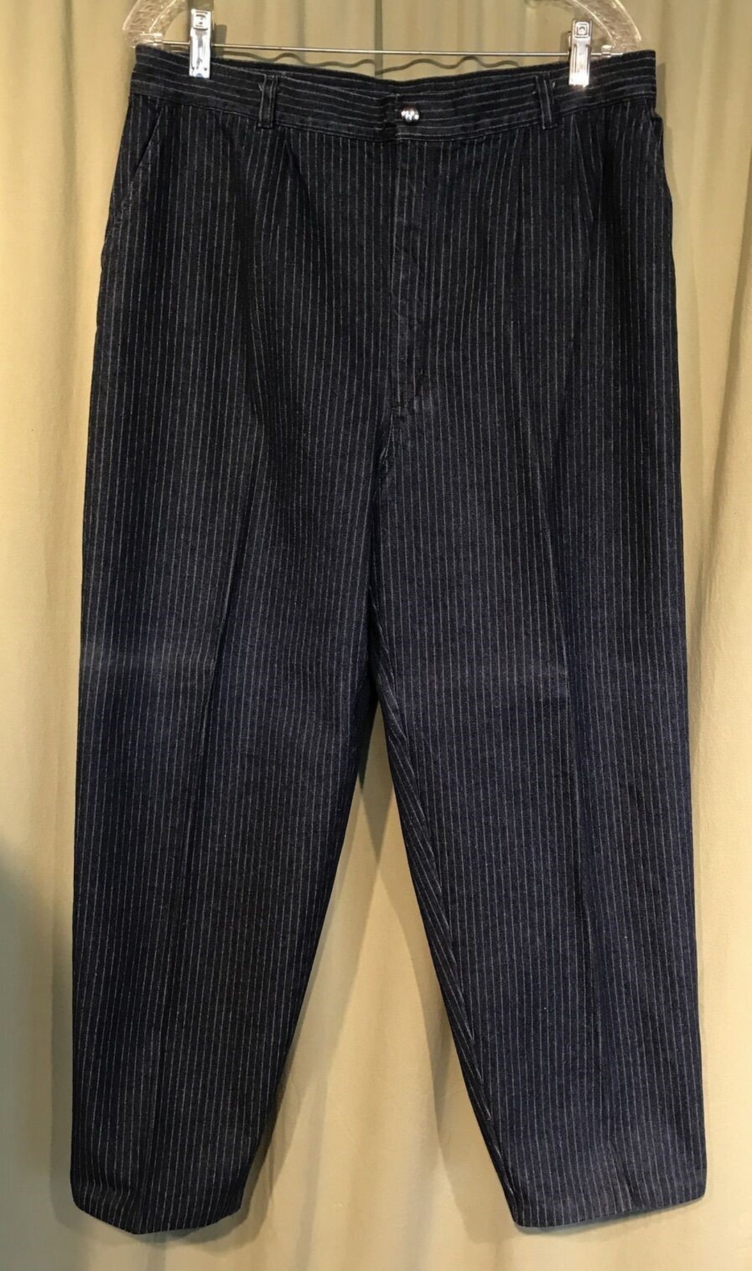 Fun Original Vintage 80s Pizzazz High Waist Tapered Leg Blue Pin Stripe ...