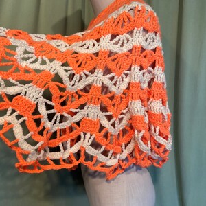 Funky Original Vintage Hand Crocheted Fluorescent Orange & Cream Lacy ...