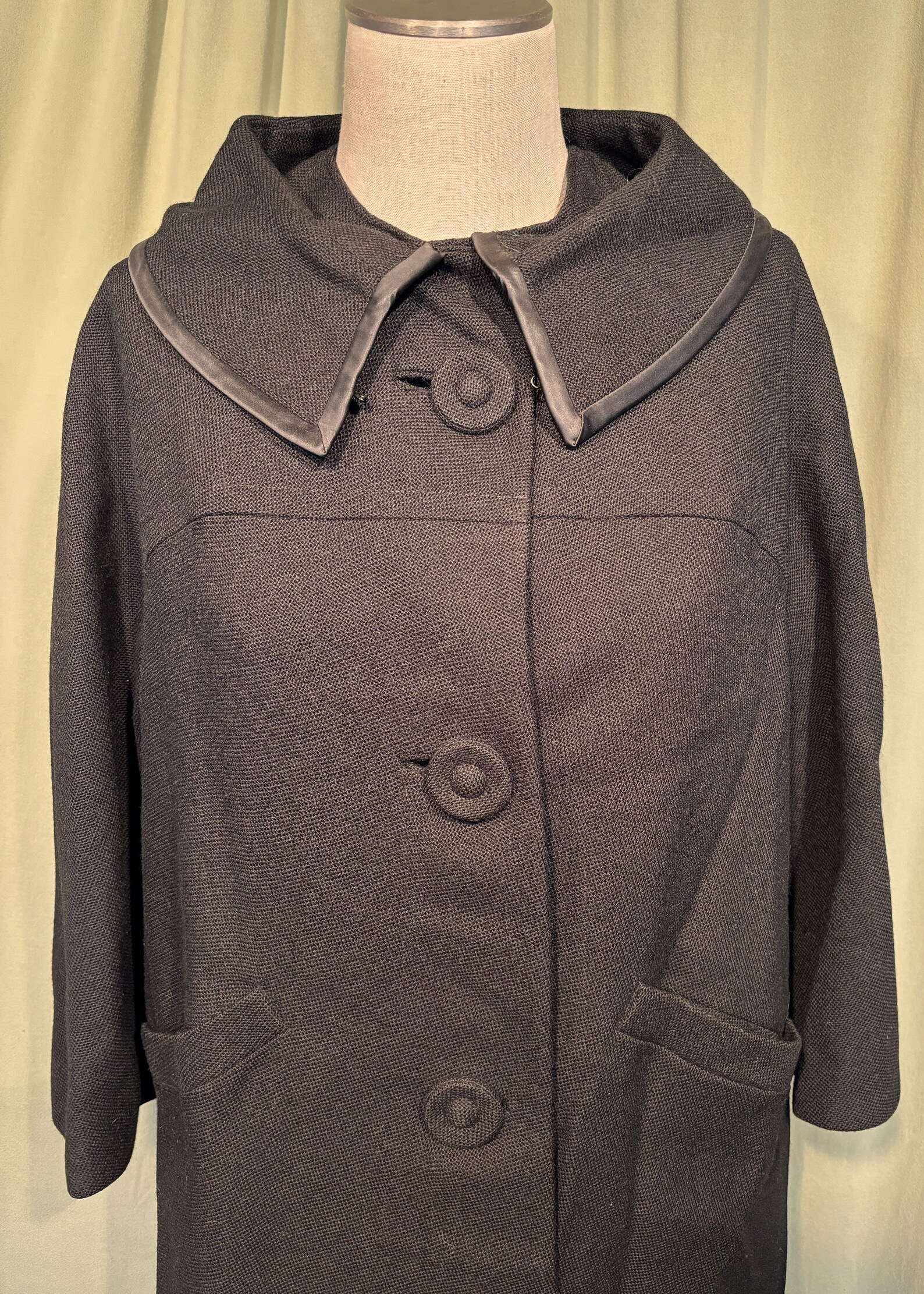 Lovely Original Vintage Mid-century Black Lightweight Wool Coat Bust 42 ...