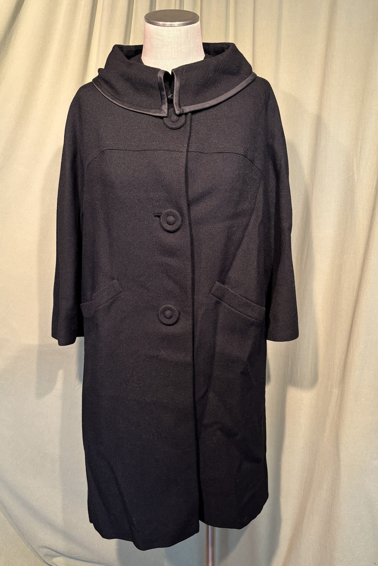 Lovely Original Vintage Mid-century Black Lightweight Wool Coat Bust 42 ...