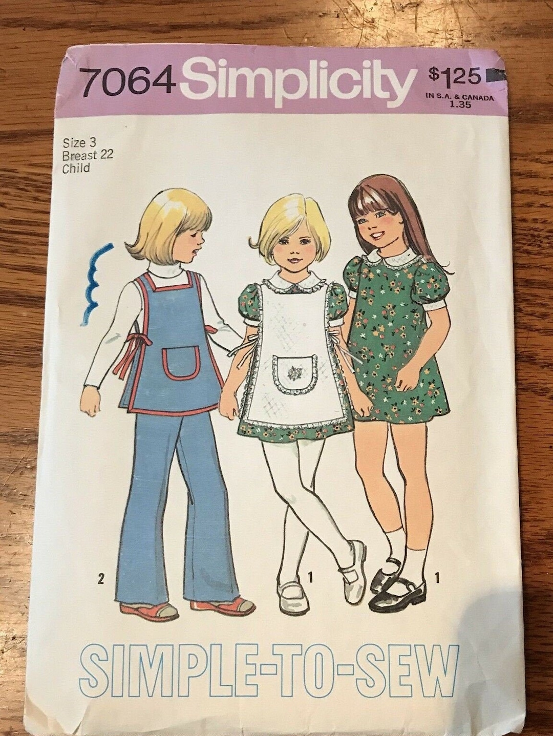 Original Vintage 1975 Simplicity Childs Dress or Apron and Pants ...
