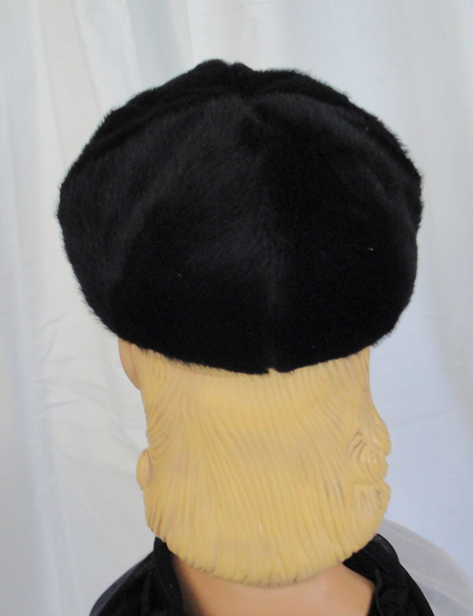 Cute Original Vintage Mid Century Black Faux Fur Round Pillbox Hat 21.5 ...