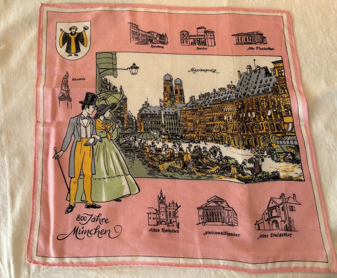 Charming Original Vintage 1958 Souvenir Hanky 800 Years Munich Germany ...