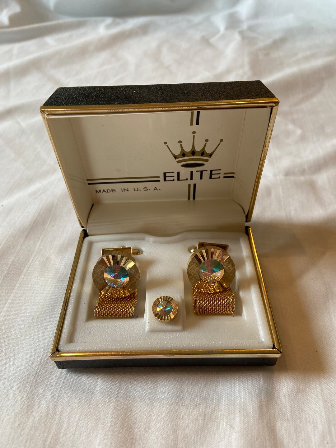 Handsome Vintage Deadstock Elite French Cufflinks & Tie Tack Pin Set ...