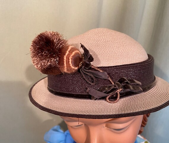 Original Vintage Mid Century Brown & Tan Mini Bowler … - Gem