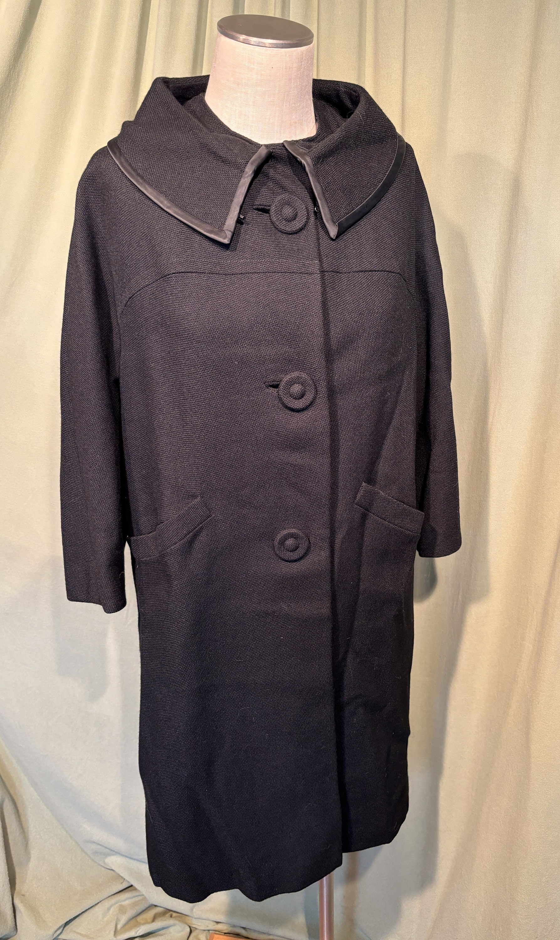 Lovely Original Vintage Mid-century Black Lightweight Wool Coat Bust 42 ...