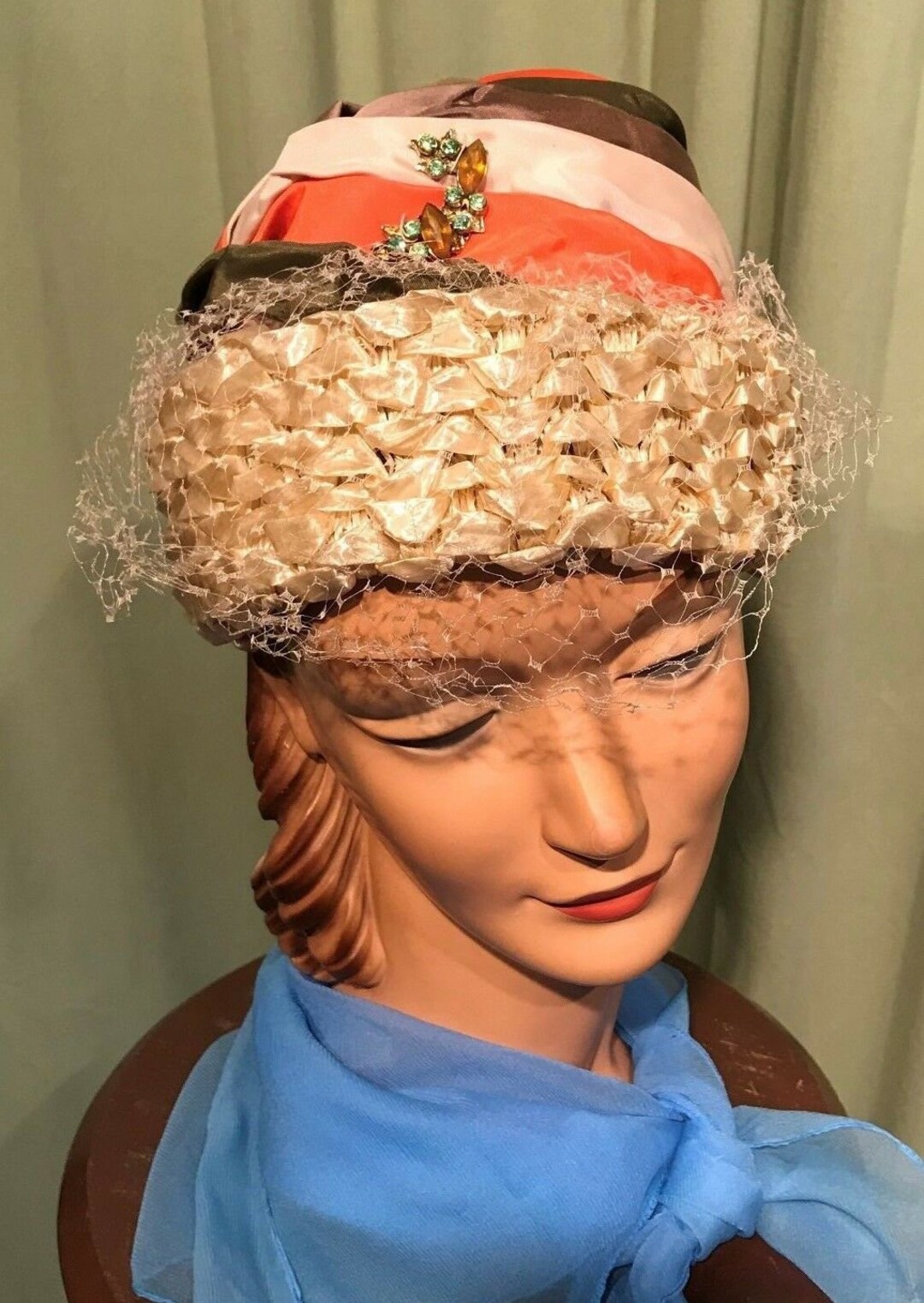 Fun Original Vintage Mid Century Autumn Colors Raffia & Satin Fabric ...