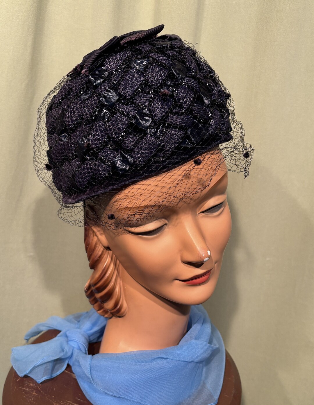 Sweet Original Mid-century Ladies' Vintage Navy-blue Woven Raffia Straw ...
