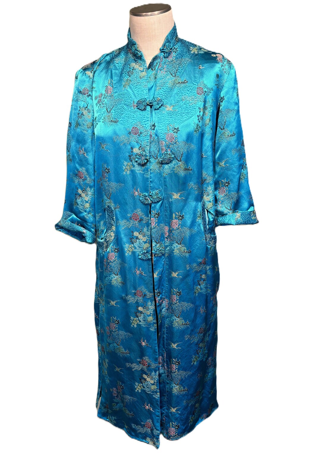 Original Vintage Mid Century Turquoise Floral Rayon Blend Kimono Style ...