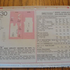 Original Vintage 70s Simplicity Mini Dress and Pants Pattern 8730 Size ...
