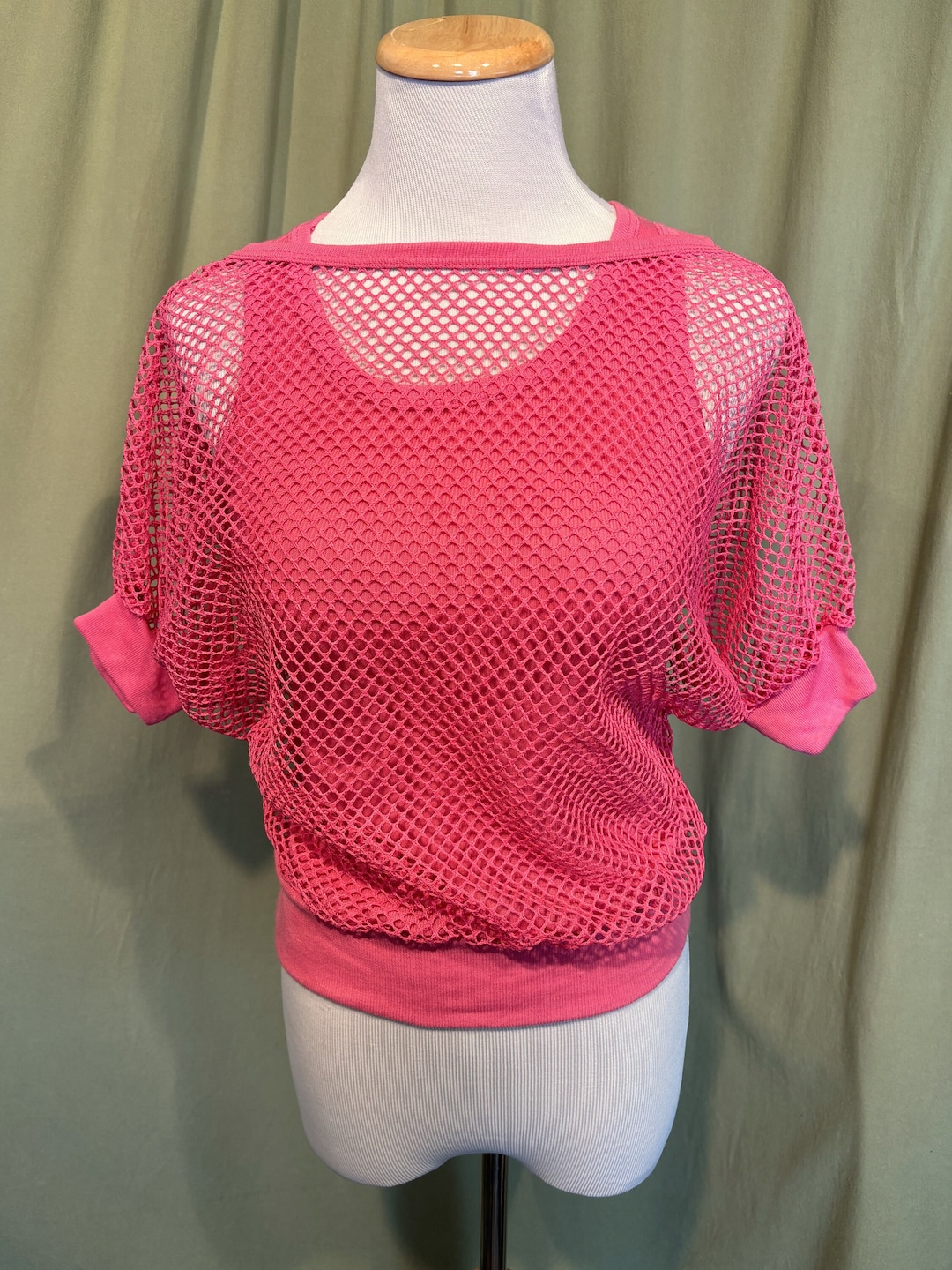 Fun Original Vintage 70s 80s Pink Mesh Top W Attached Strappy Tank Top ...