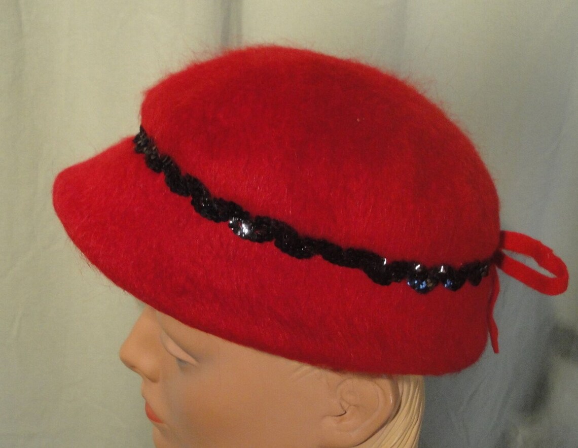 Sweet Original Vintage 40s 50s Red Wool Felt Bonnet Skull Cap | Etsy