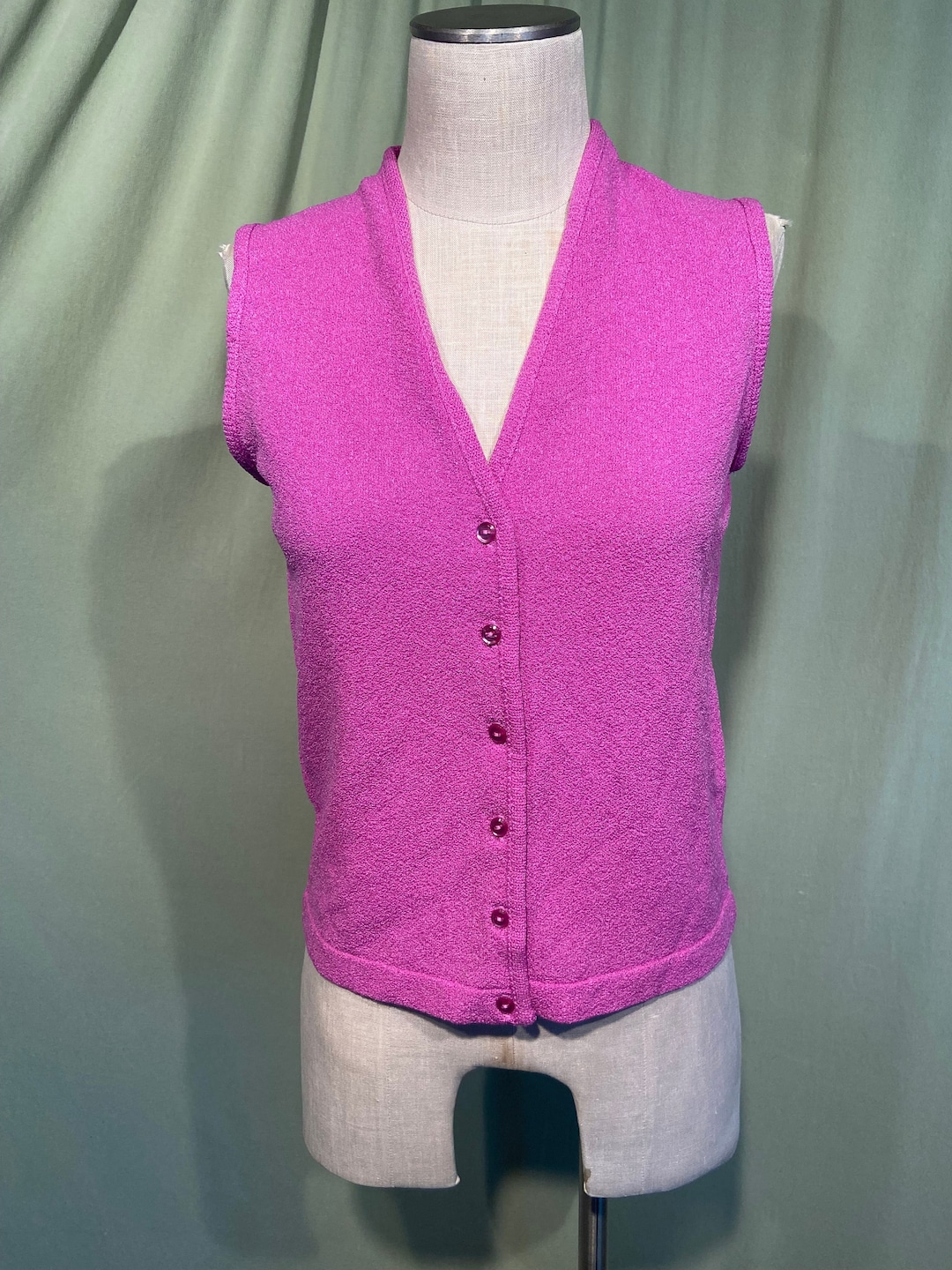 Sweet Original Vintage 70s Raspberry Purple Poly Cardigan Sleeveless ...