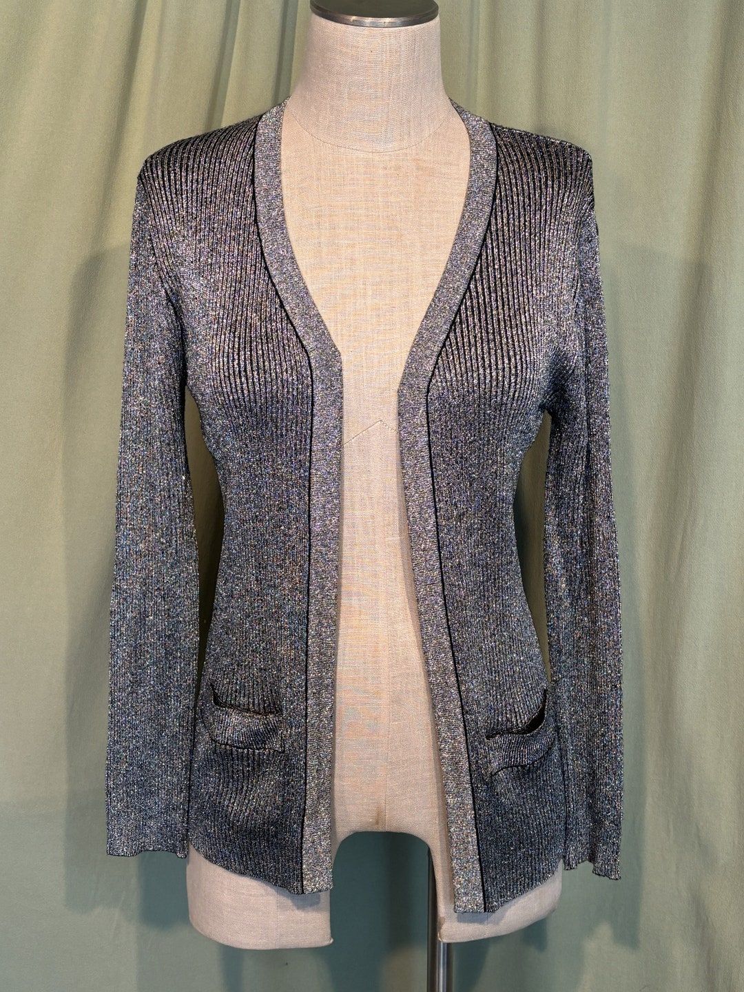 Chic Original Vintage 70s Shayne Silver & Black Metallic Open Front ...