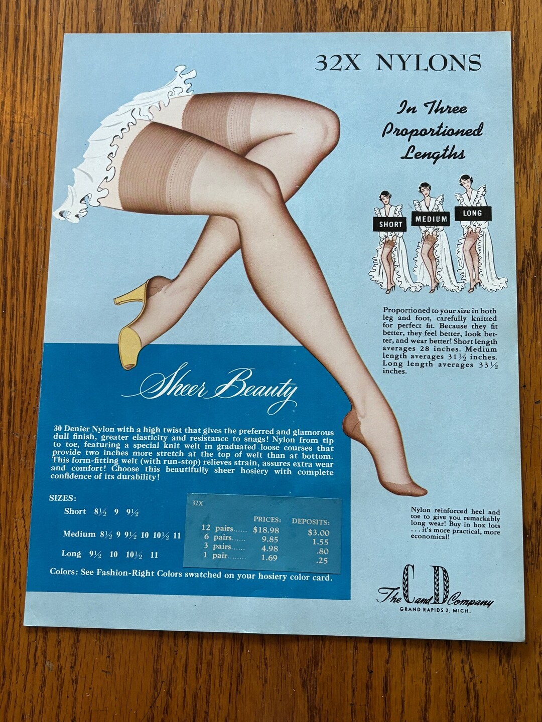 Original Vintage 1951 C & D Company Fashion Flyer Page Nylon Stockings ...