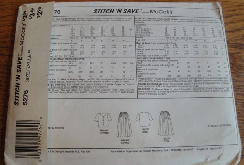 Original Vintage 1991 Mccall's Stitch 'N Save 2 Pc - Etsy