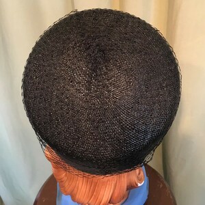 Chic Original Vintage Mid Century Black Straw Tall Round Hat W Sm Brim ...