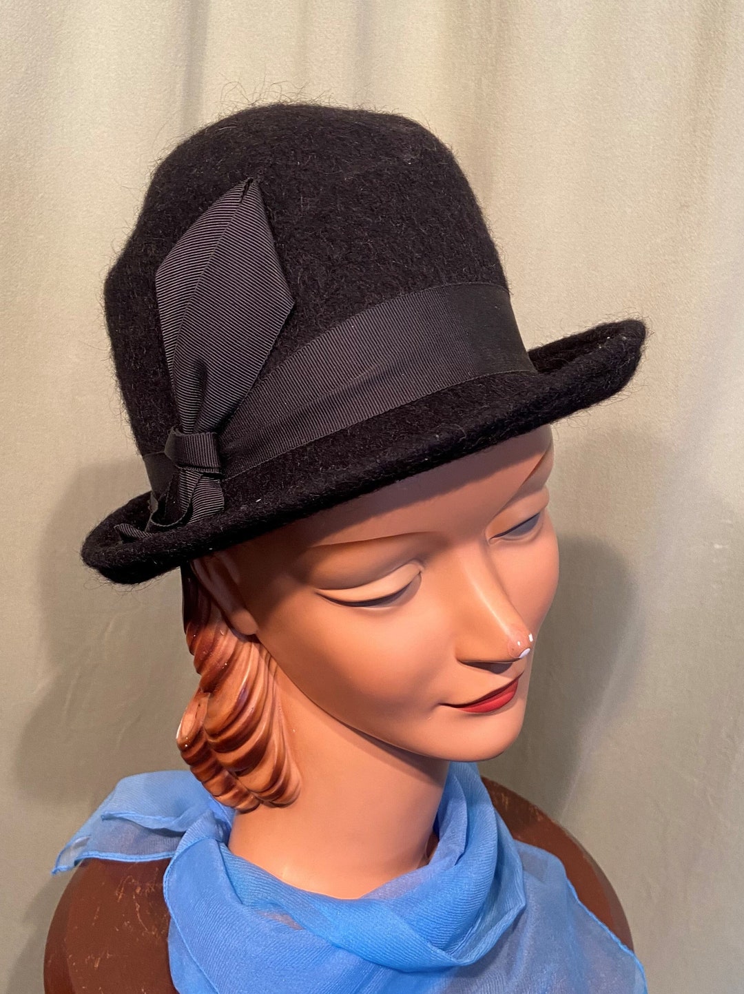 Sweet Original Vintage Mid Century Heather Mist Black Wool Felt High ...