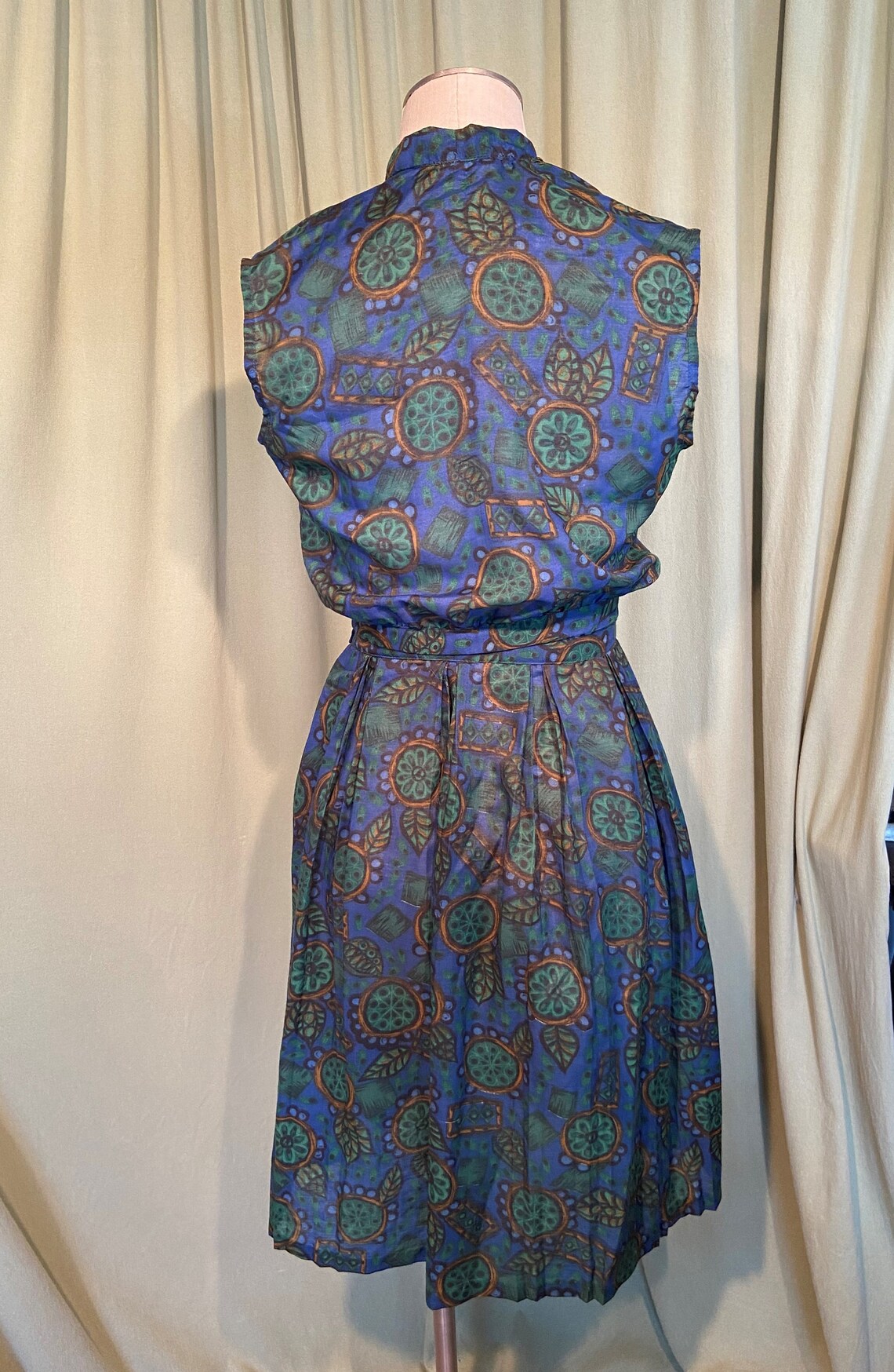 Fun Original Vintage 60s Blue Green Cotton Blend Blousy Middy | Etsy