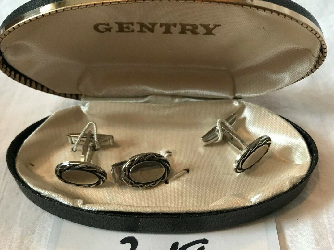 Handsome IOB Vintage Mid Century Gentry Silver Tone Cuff Link & Tie ...