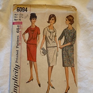 Original Vintage 1965 Simplicity Dress or Skirt and Blouse Pattern 6094 ...