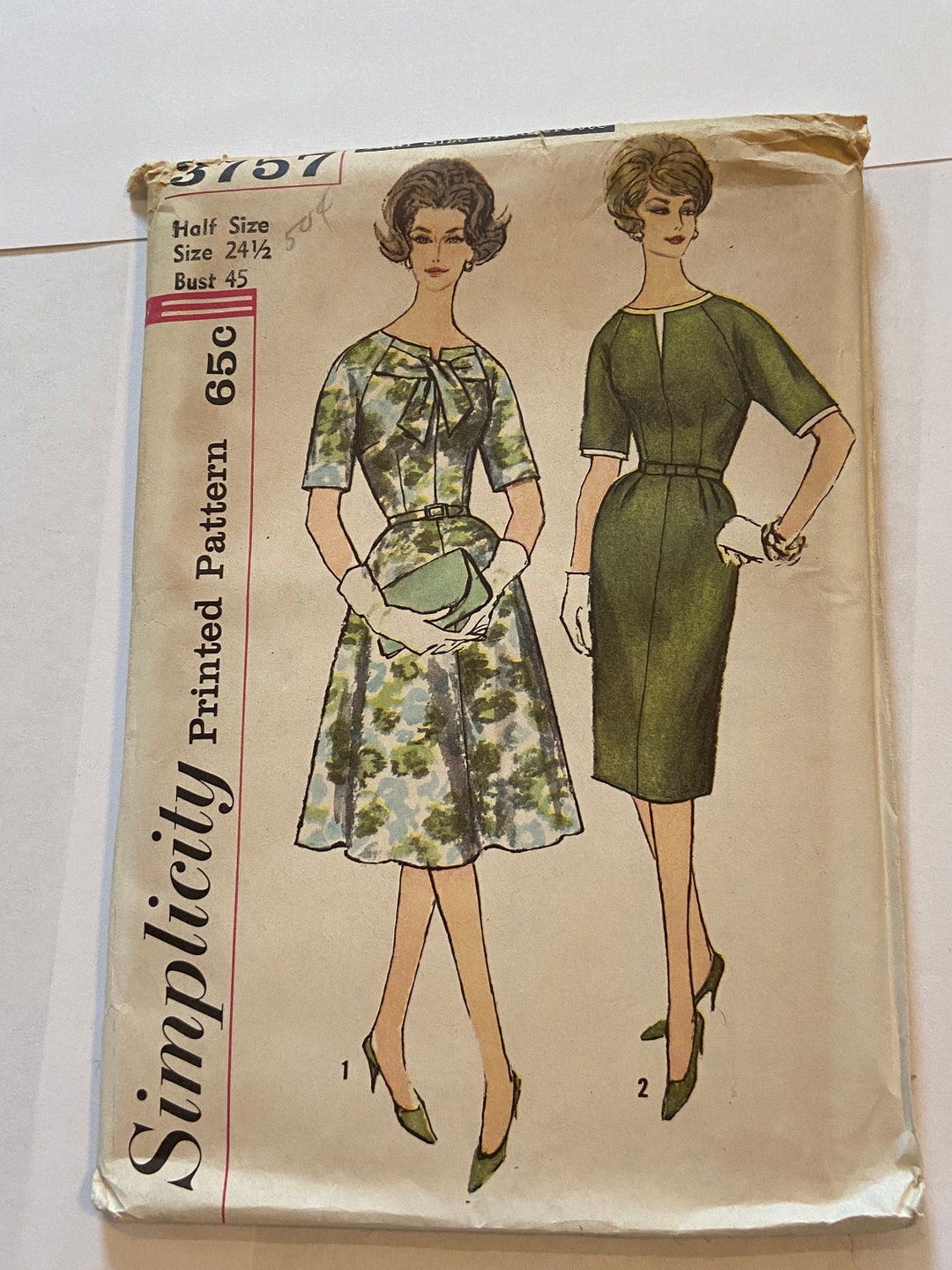 Original Vintage Mid Century Simplicity Belted Sheath or Full Dress ...