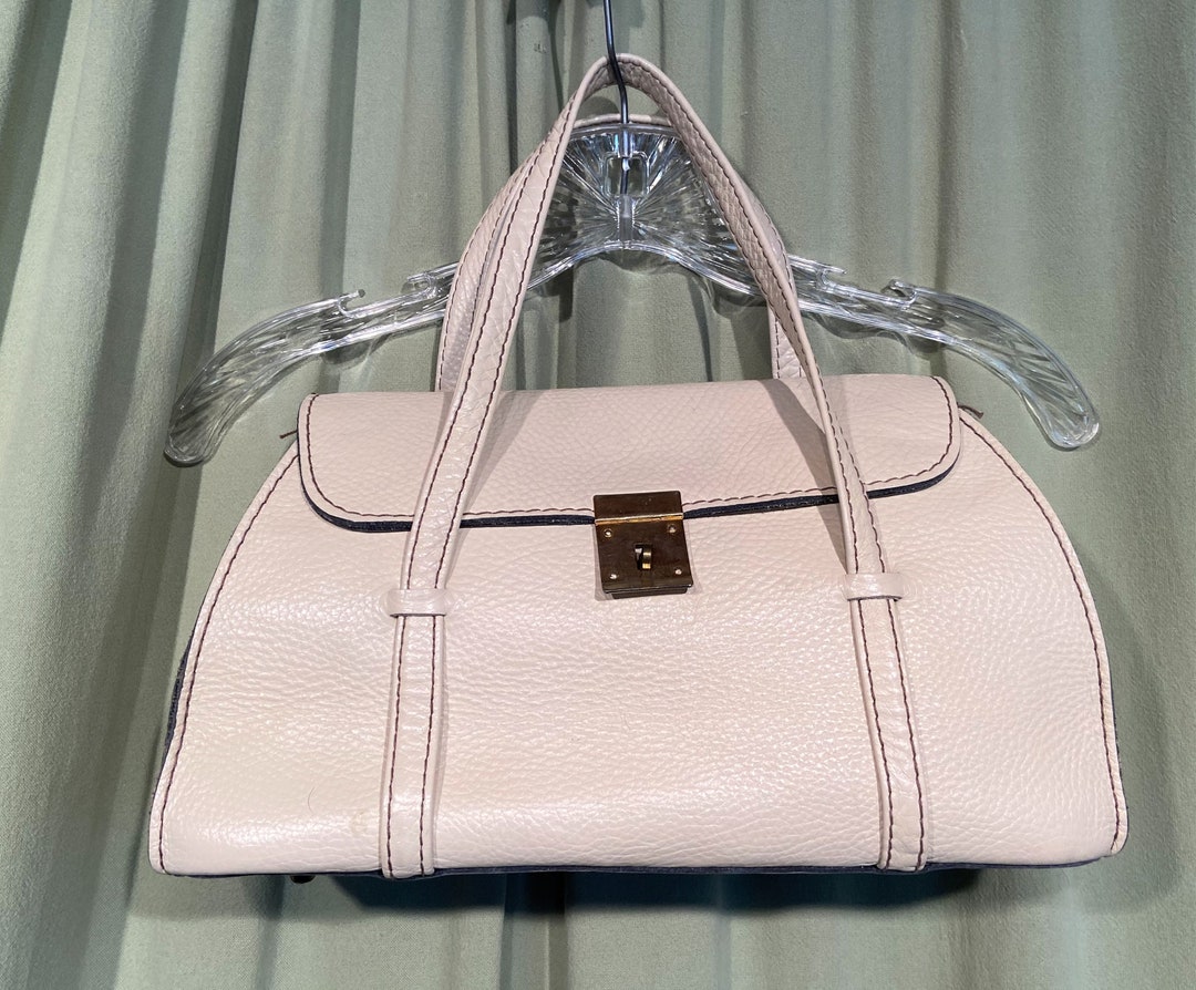 Sweet Original Vintage Mid Century Cream Color Leather Hand Bag Purse W ...