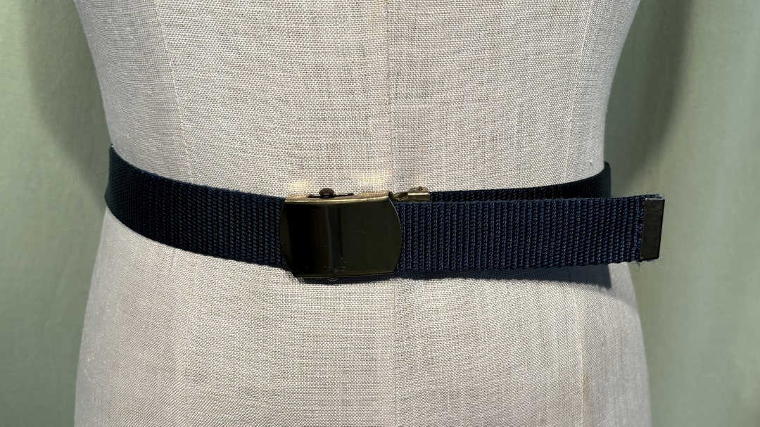 Fun Original Vintage Woven Webbing Navy-blue Belt W Metal Box Buckle ...