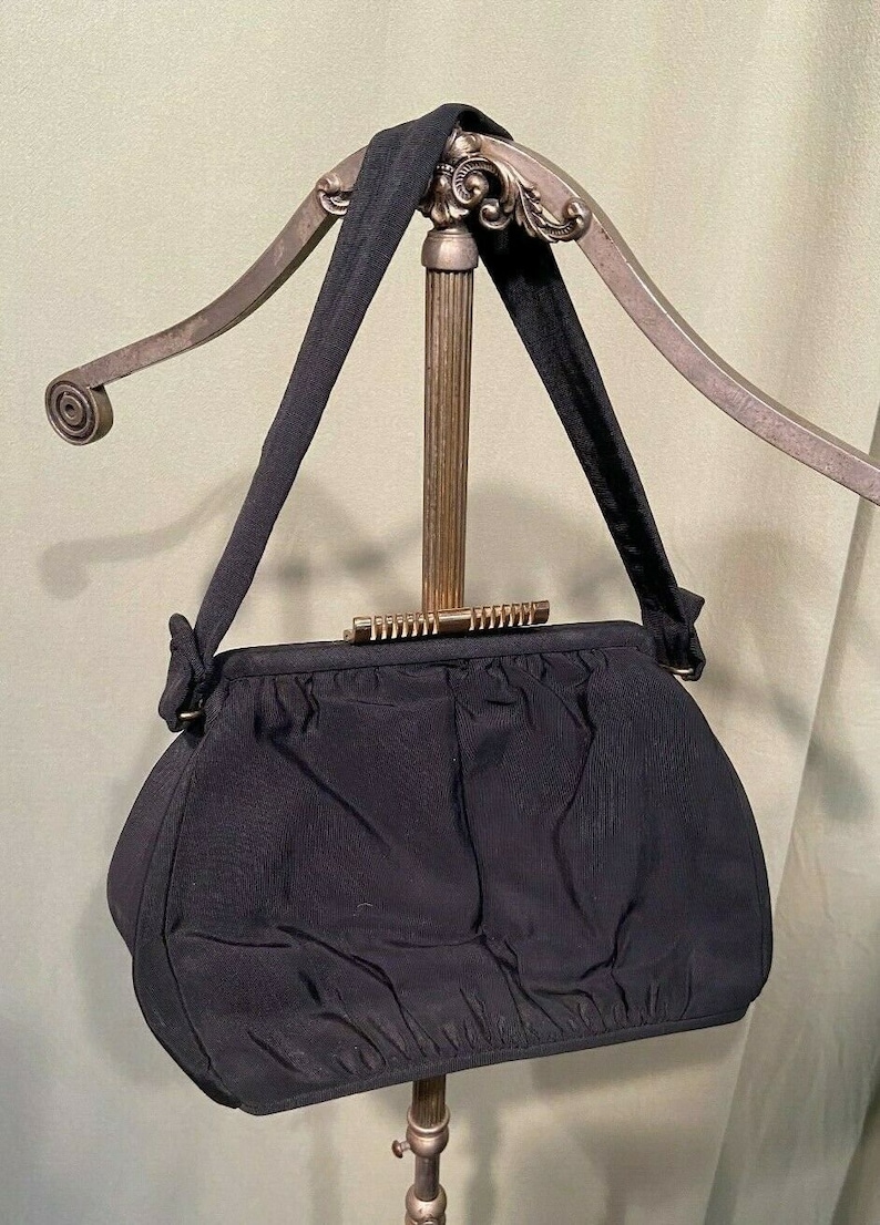 Charming Original Vintage 40s Early 50s Black Fabric Handbag Purse W ...