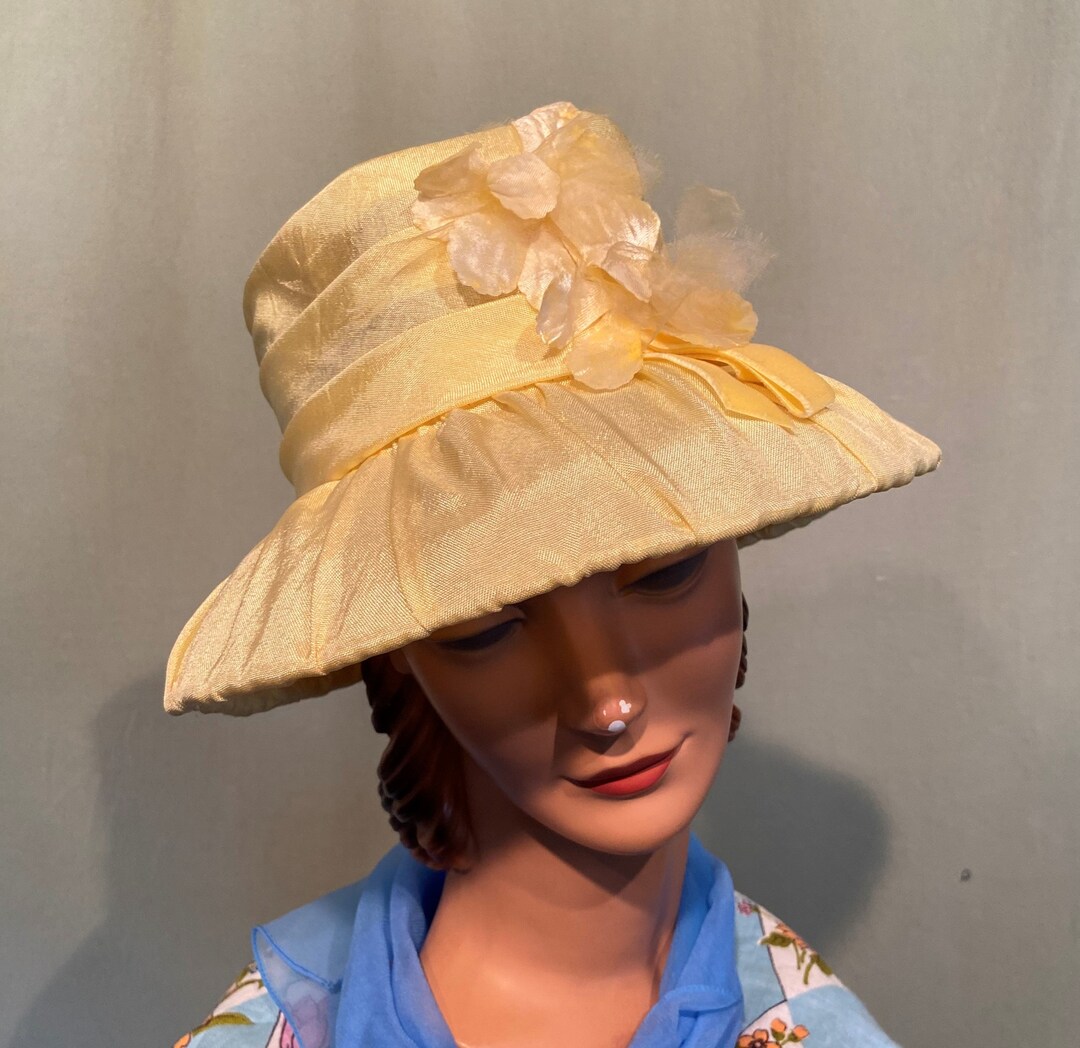 Sweet Original Mid Century Ladies' Vintage Sunny Yellow Fabric Hat W ...