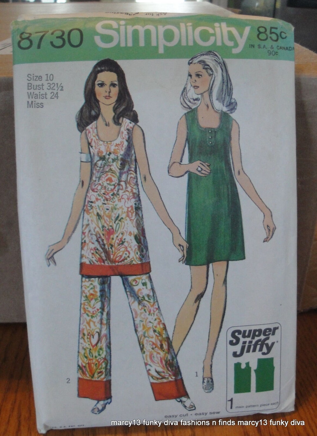 Original Vintage 70s Simplicity Mini Dress and Pants Pattern 8730 Size ...