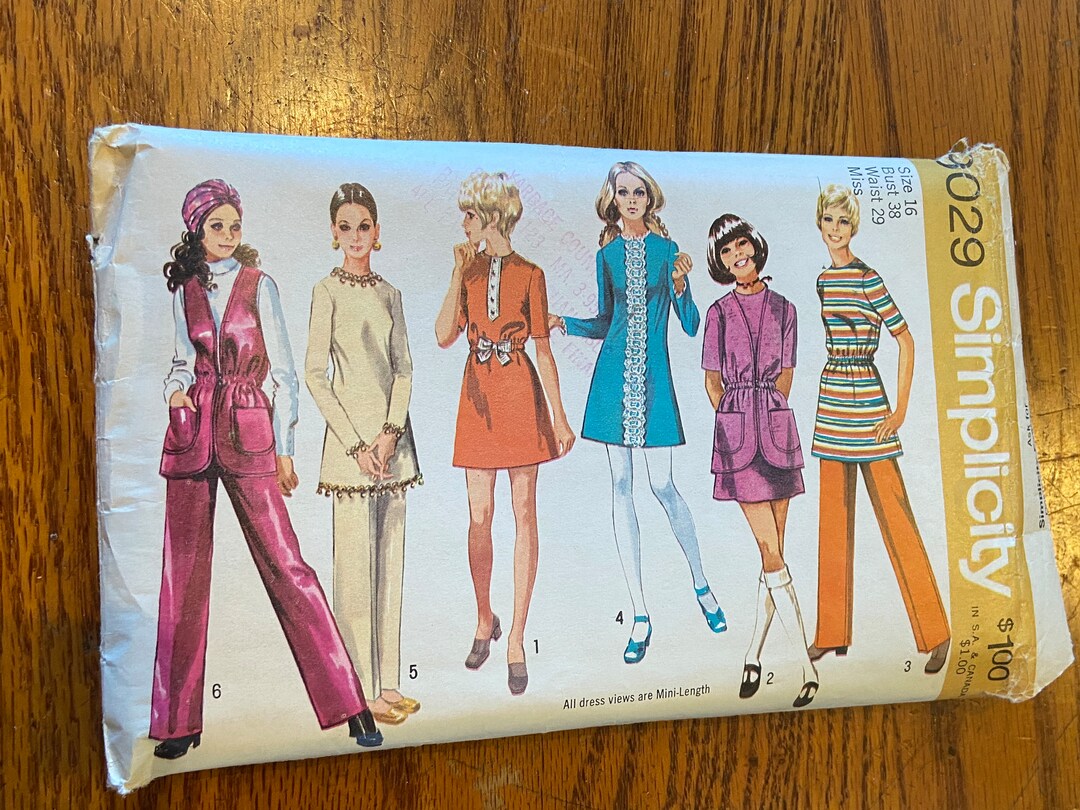 Original Vintage 1970 Simplicity Mini Dress or Pants & Vest Pattern ...