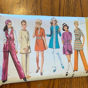 Original Vintage 1970 Simplicity Mini Dress or Pants & Vest Pattern ...