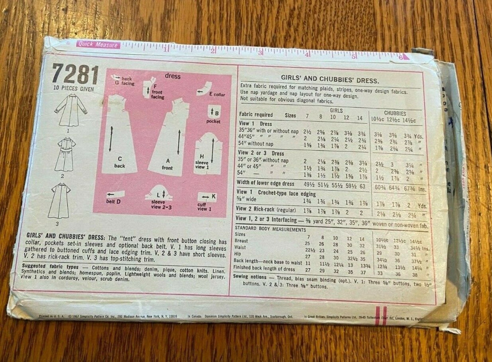 Original Vintage 1967 Simplicity Pattern 7281 Girl's Shift - Etsy