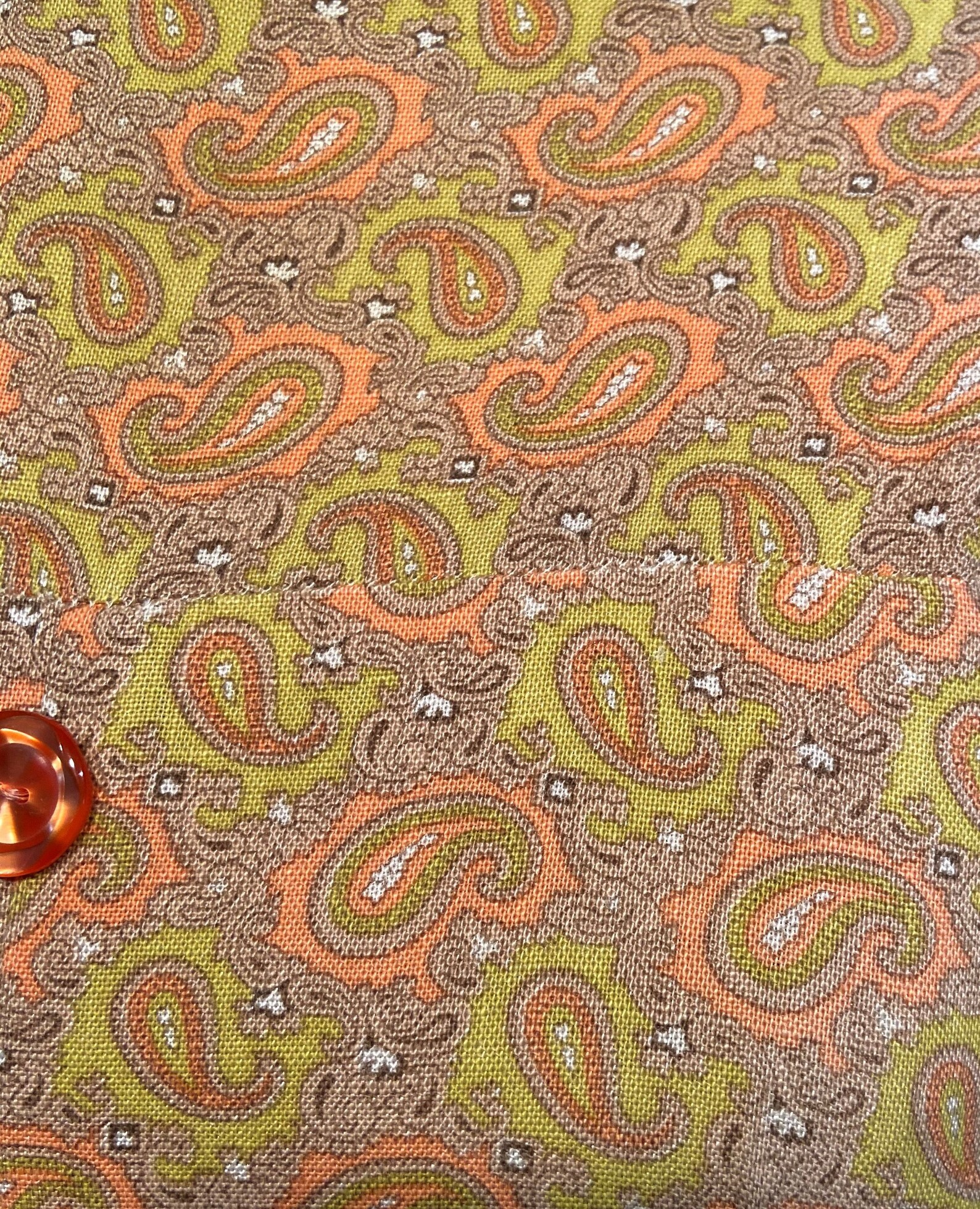 Wounded Original Vintage 60s Mod Home Sewn Chartreuse & Orange Paisley ...