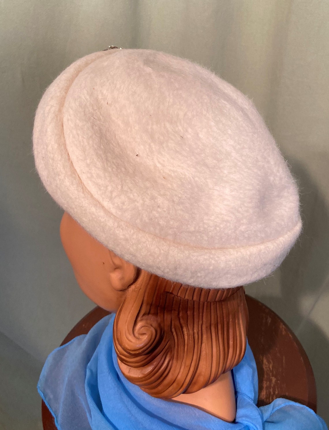 Sweet Original Vintage Mid Century Cream Wool Felt Skull Cap Hat W ...