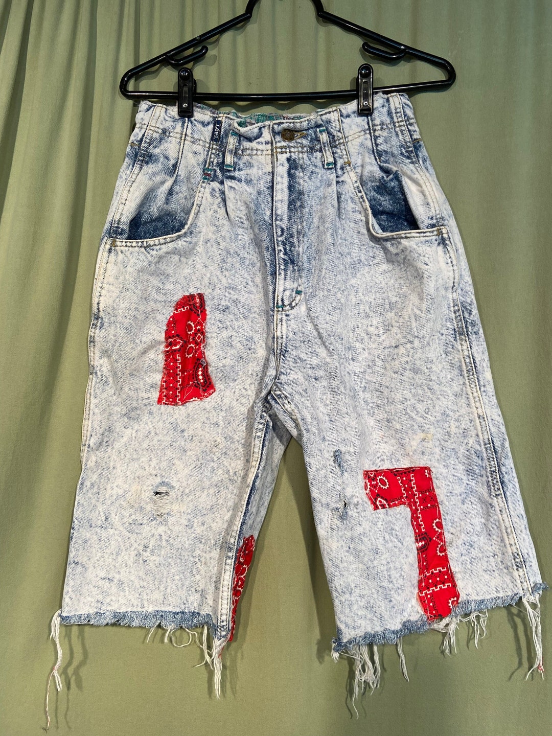 Sweet Original 80s Lee Acid Wash Worn, Torn & Patched Denim Cut-off ...