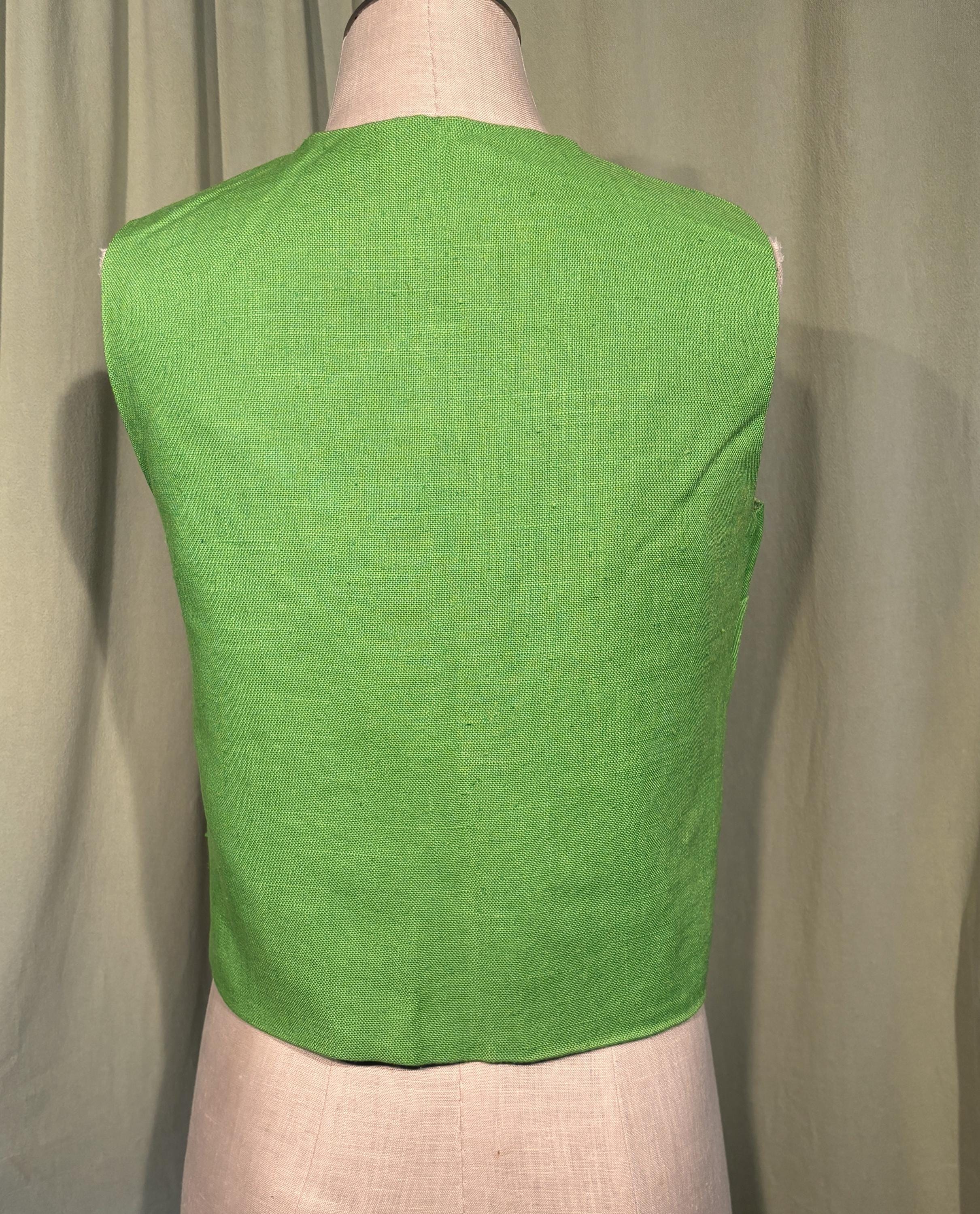 Fun Vintage Mod 60s Bright Green Linen Vest W Big Buttons Bust 36 - Etsy